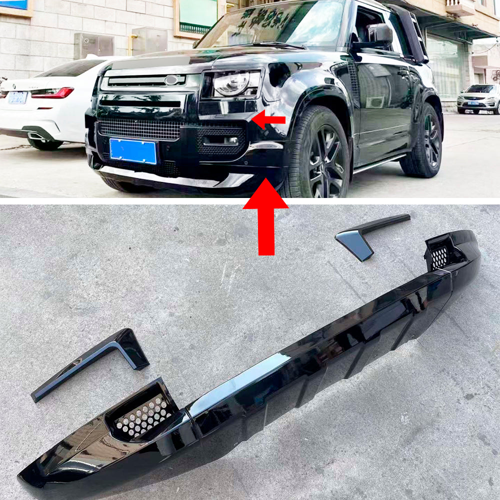 Glossy Black Front Lip & Canards fits Land Rover Defender L663 90 / 11 ...